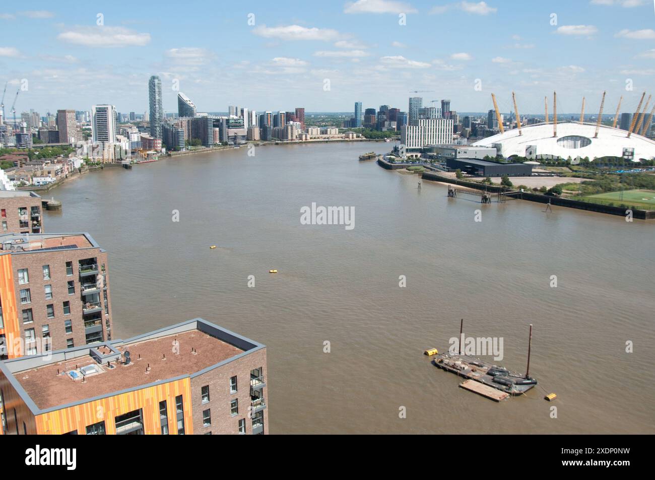 Buildings along the River Thames, Tower Hamlets, London, UK; Modern ...