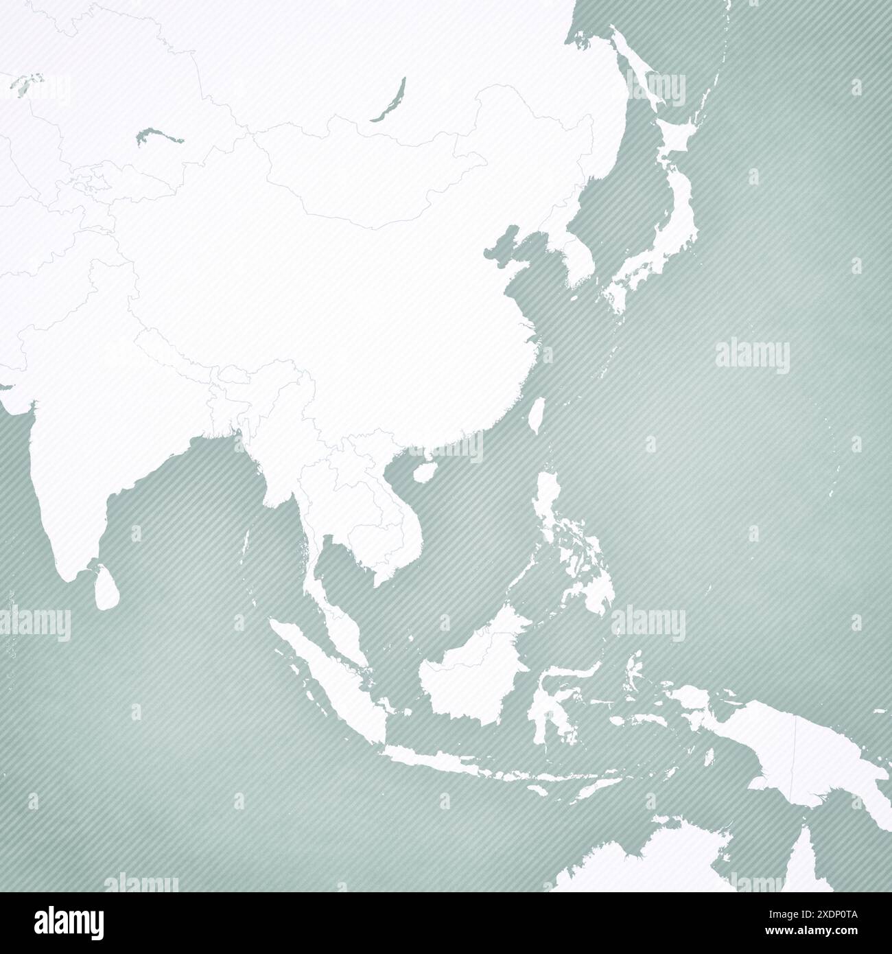 Blank map of East and Southeast Asia with softly striped vintage ...