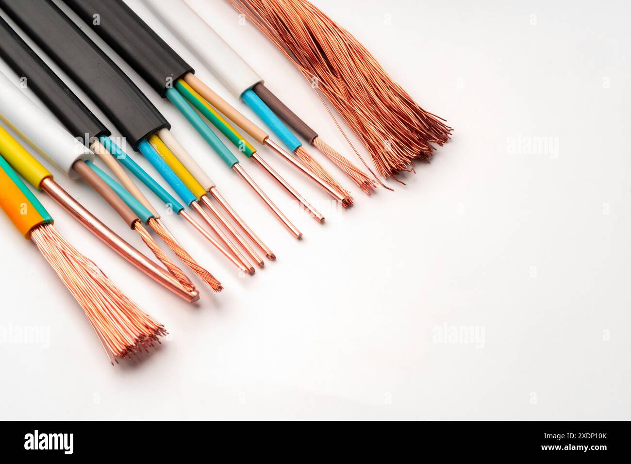 Various Electrical Wires With Exposed Copper Strands on White Background Stock Photo - Alamy
