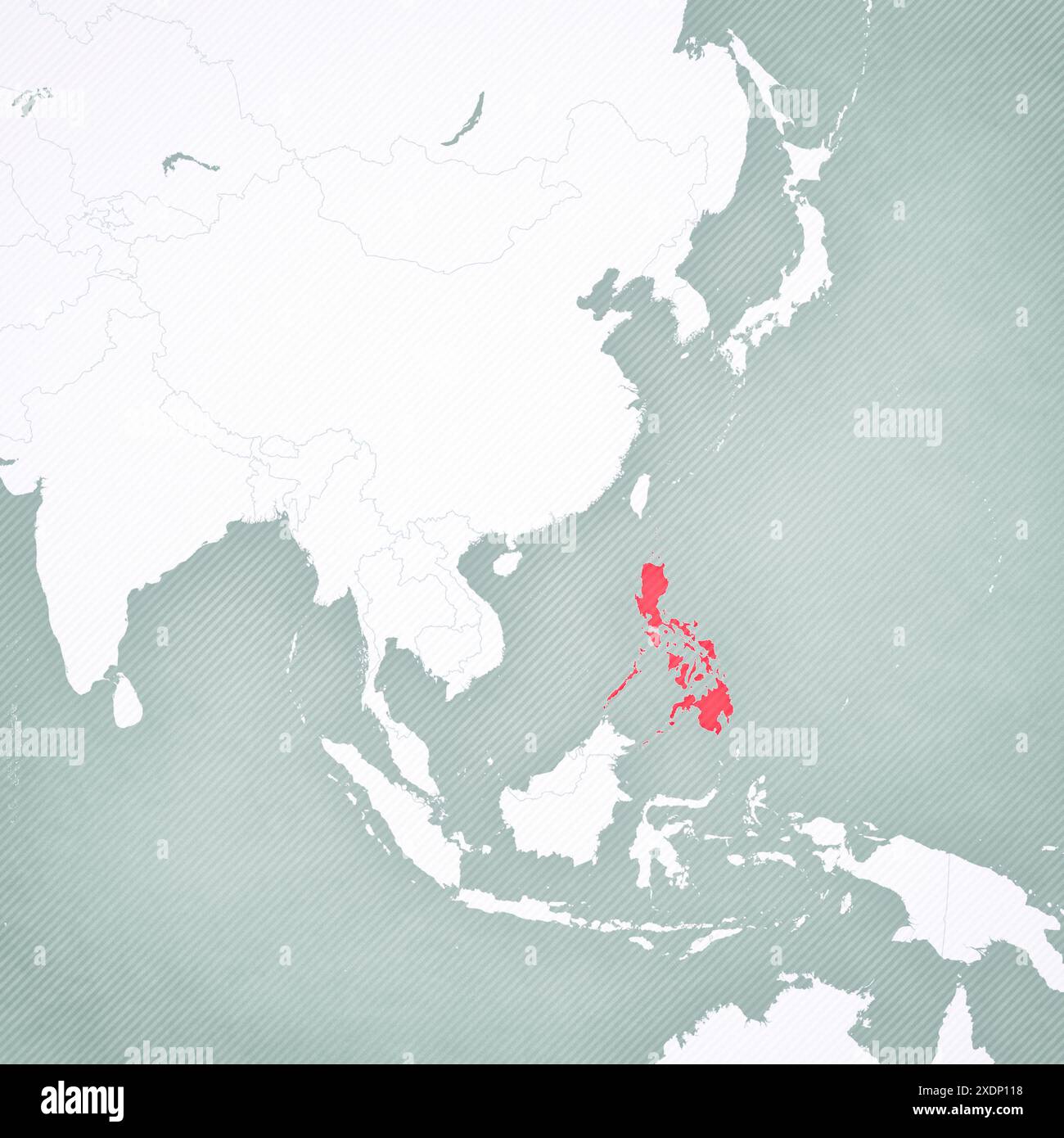 Philippines on the map of East and Southeast Asia with softly striped ...