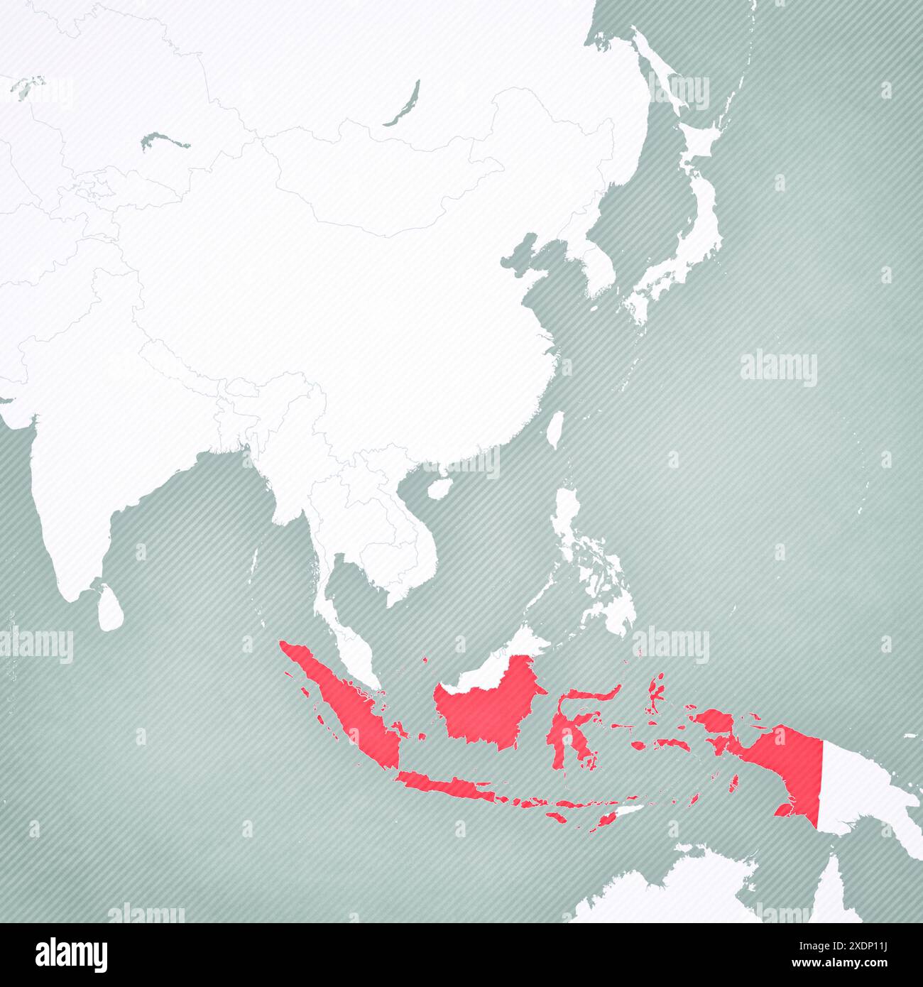 Indonesia on the map of East and Southeast Asia with softly striped ...