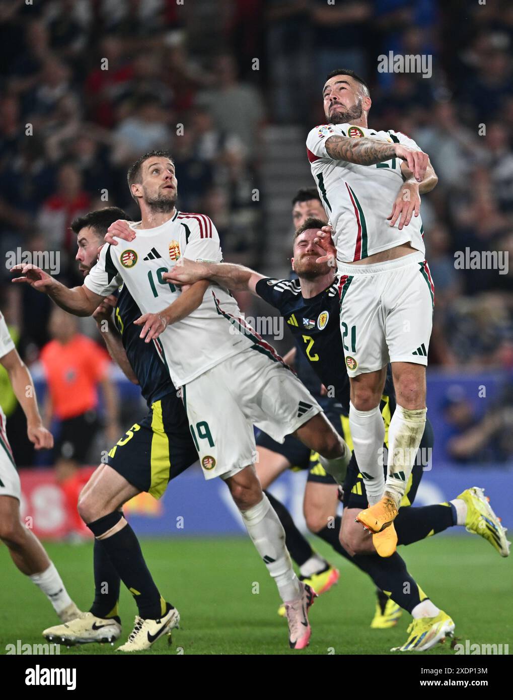 STUTTGART, GERMANY - JUNE 23: Barnabas Varga of Hungary collides with ...