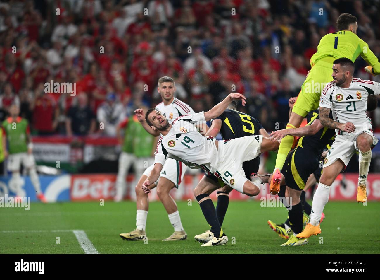 STUTTGART, GERMANY - JUNE 23: Barnabas Varga of Hungary collides with ...