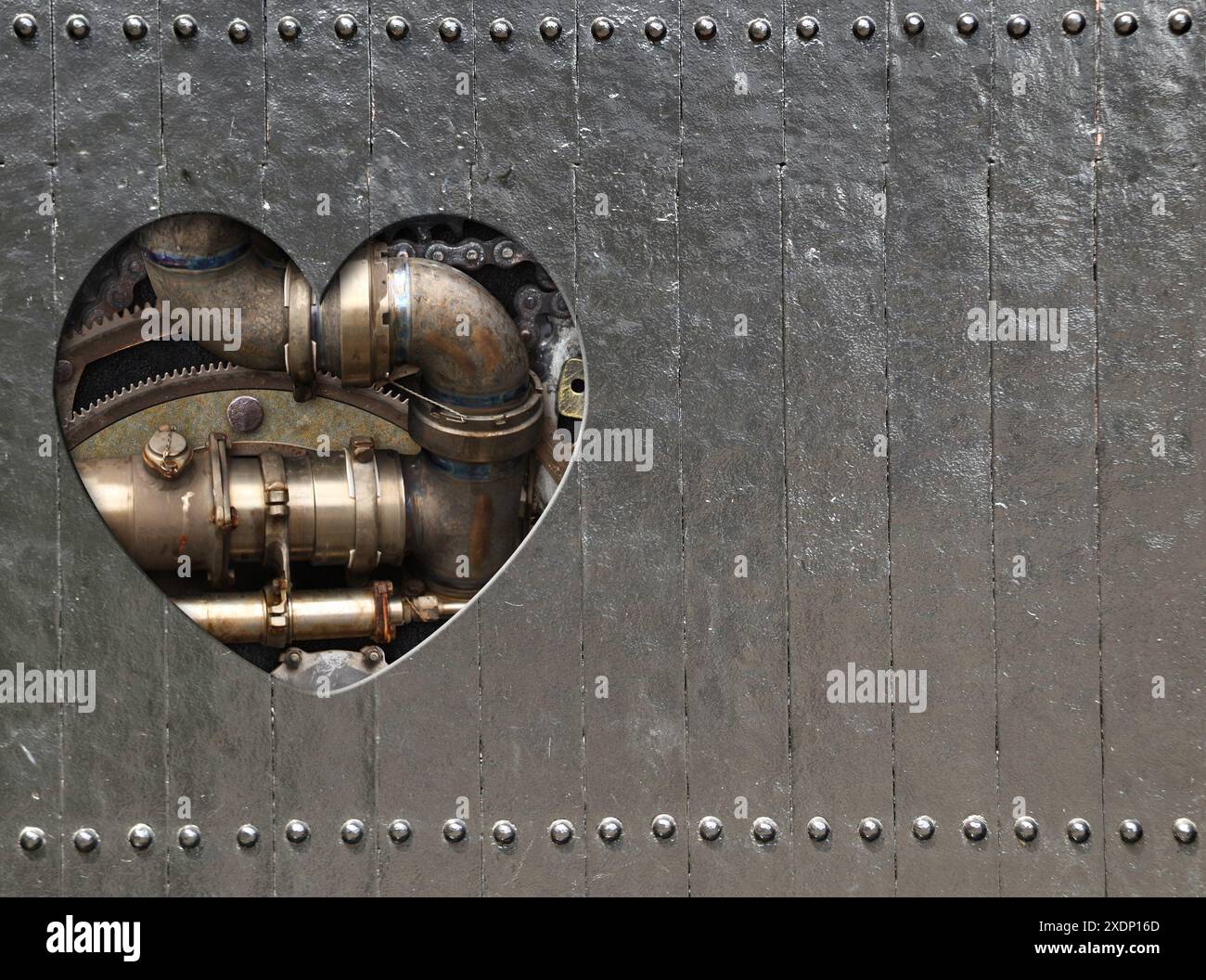 Retro background in steampunk style with heart-shaped hole in metal ...
