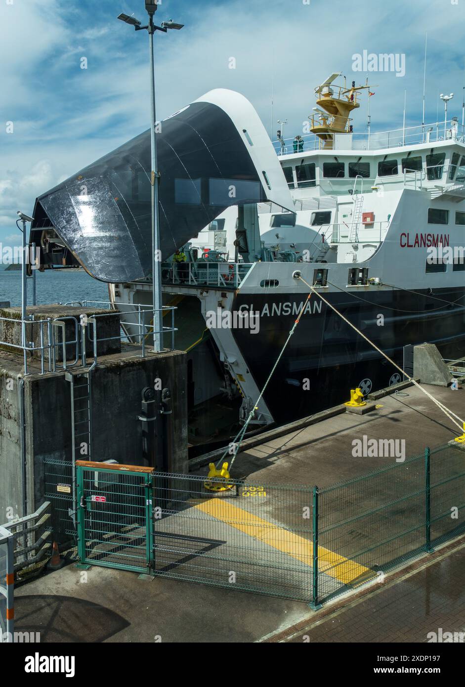 MV Clansman, Caledonian MacBrayne Car Ferry with bow doors raised as ...
