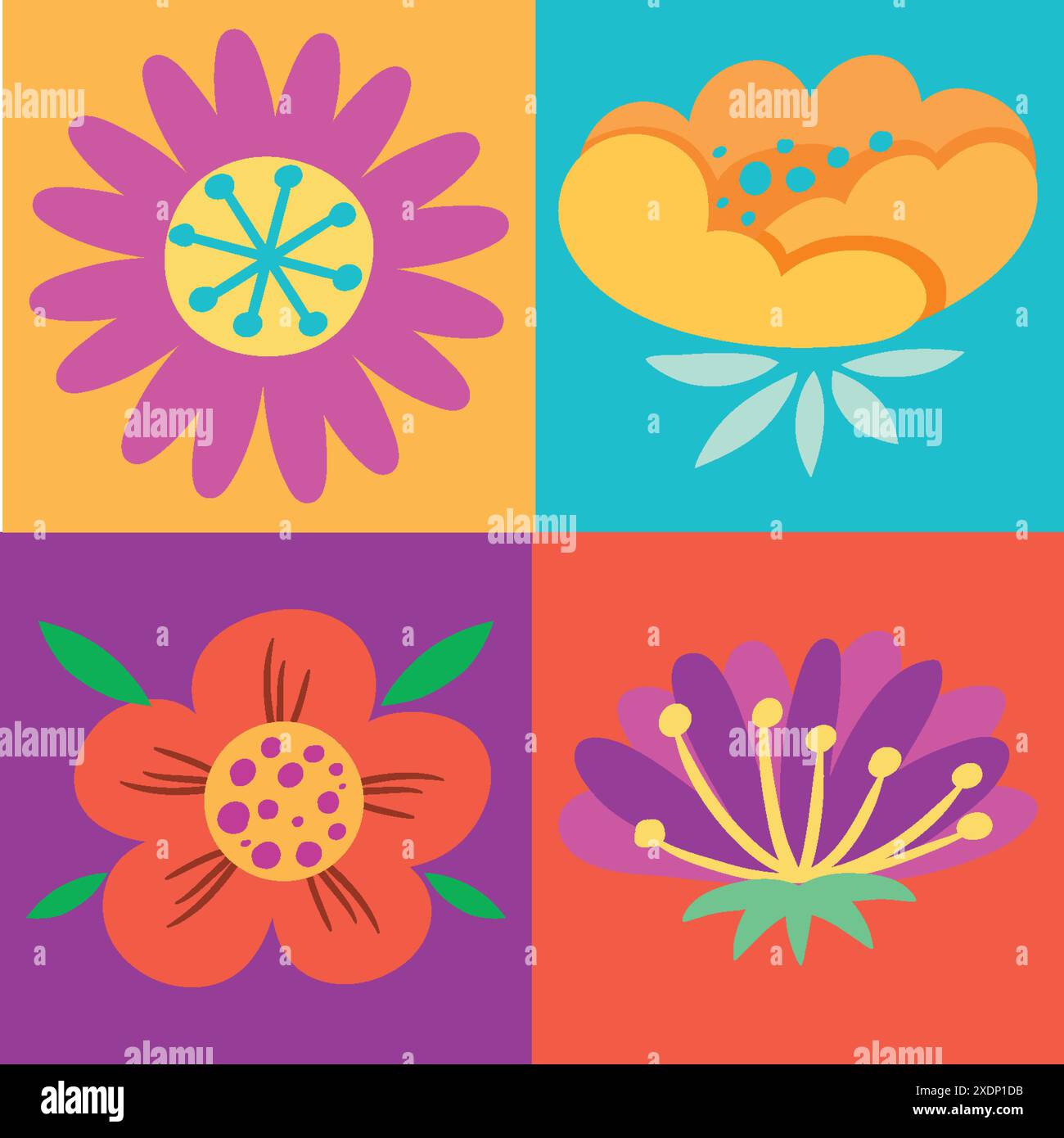Four vibrant flowers in a grid layout Stock Vector Image & Art - Alamy