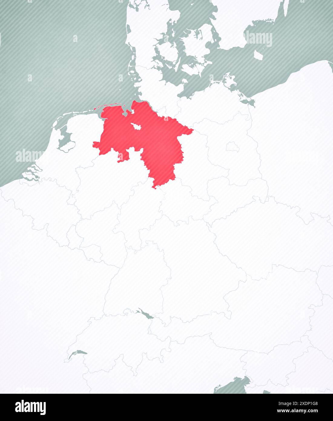 Lower Saxony on the map of Germany with softly striped vintage ...