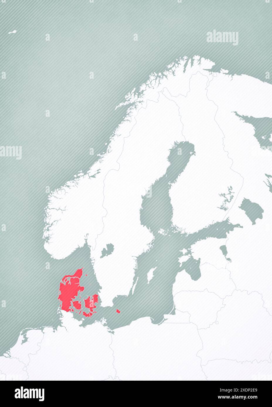 Denmark on the map of Scandinavia with softly striped vintage ...