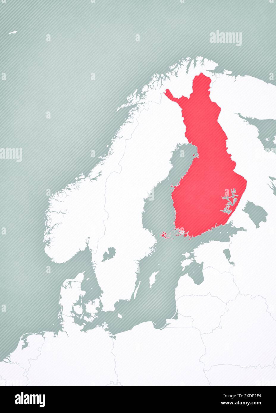 Finland on the map of Scandinavia with softly striped vintage ...