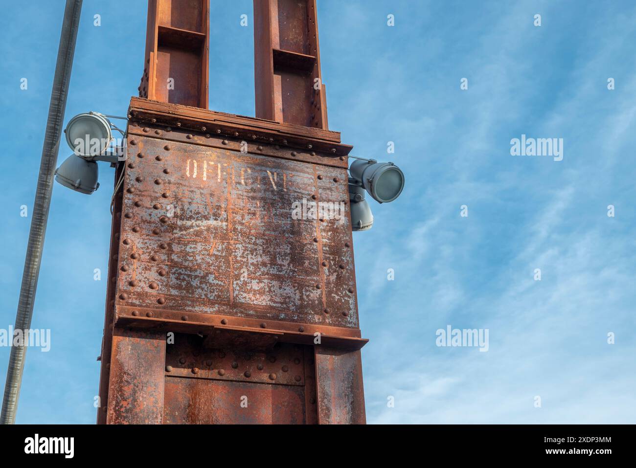Metal structures on pedestrian walkway at Dora park. Pst-industrial ...