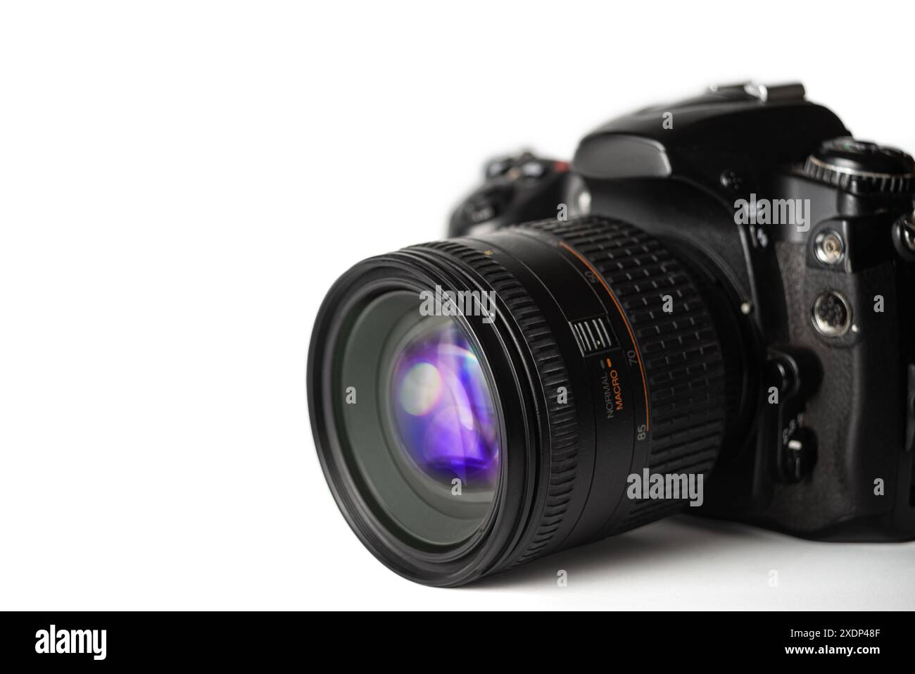 Black Digital Camera Lens and DSLR Camera Close Up Isolated On White ...