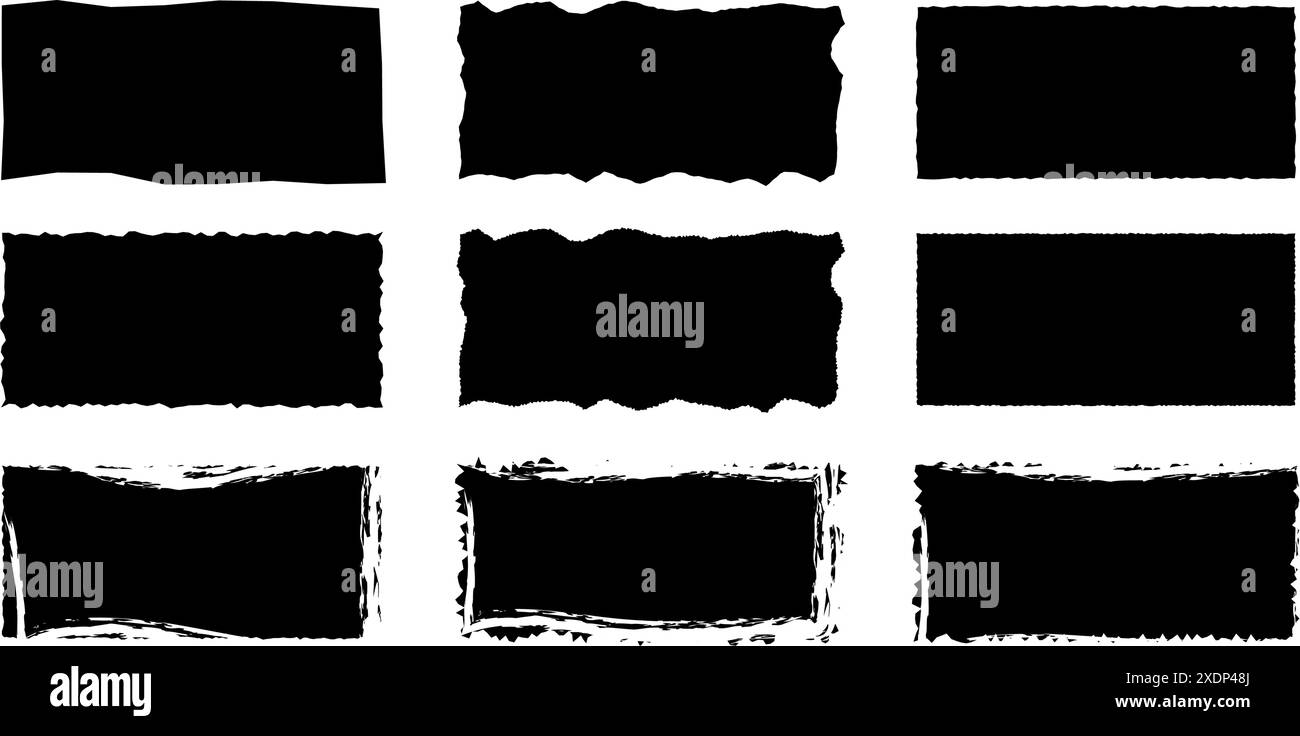 Jagged rectangle. Black simple shape. Rectangle paper template jagged ...