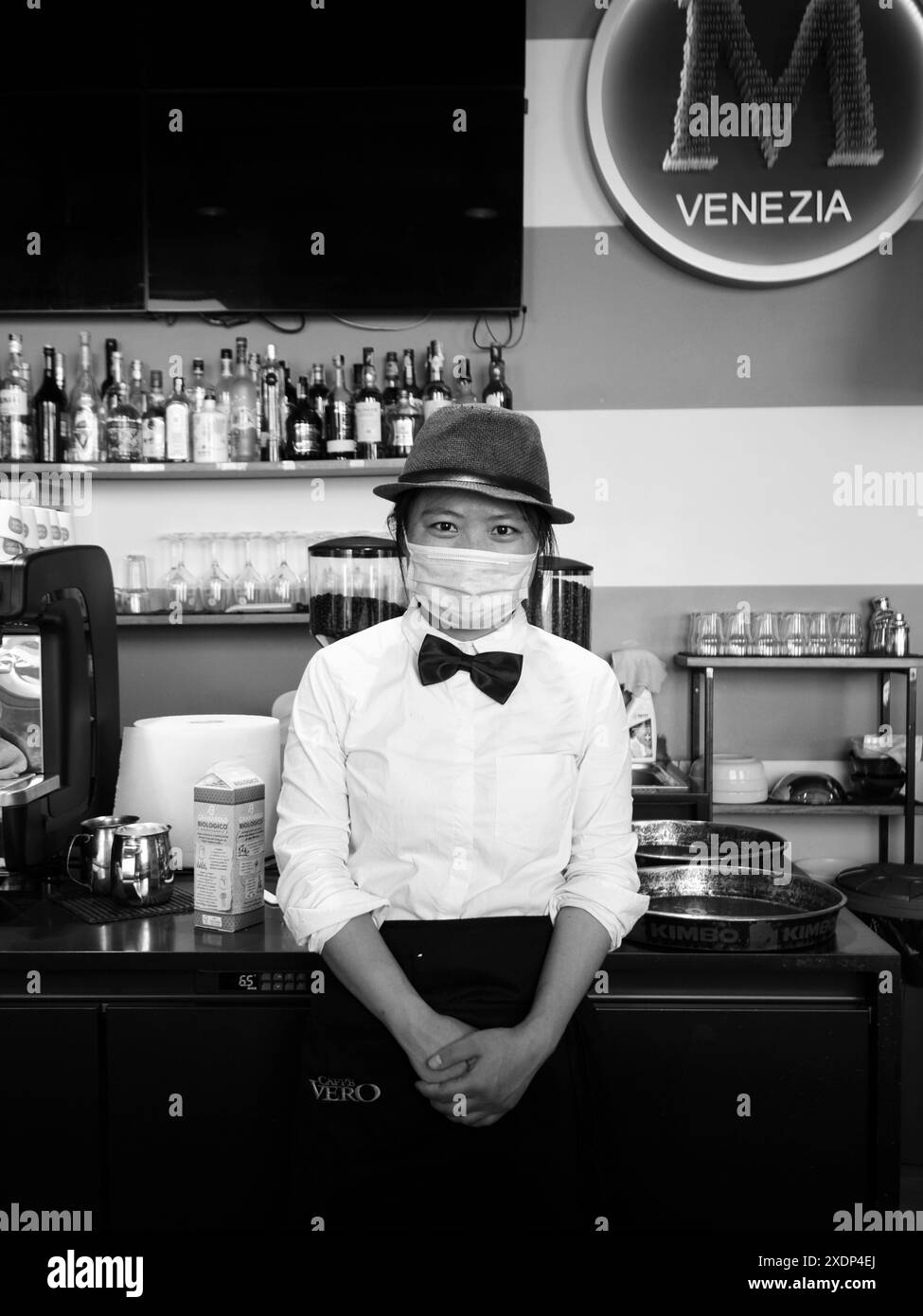 Venice, Italy - June 30th 20220 Black and white portrait of a young ...