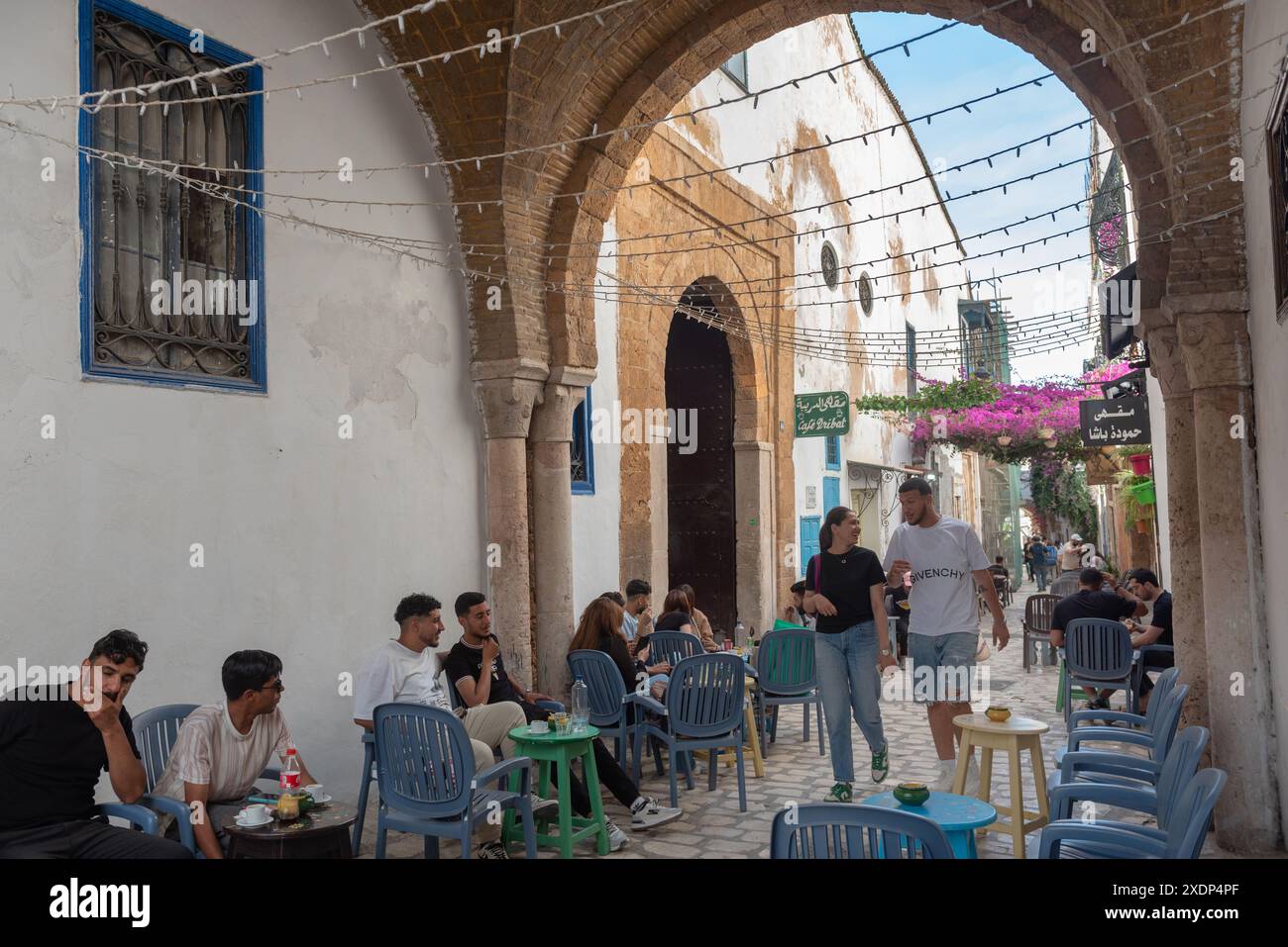 Tunis, Tunisia. 29th May, 2024. Young Tunisians and tourists enjoy the café culture in the ...