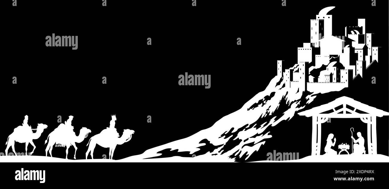 Christmas Nativity Scene Bethlehem Manger Wise Men Stock Vector Image ...