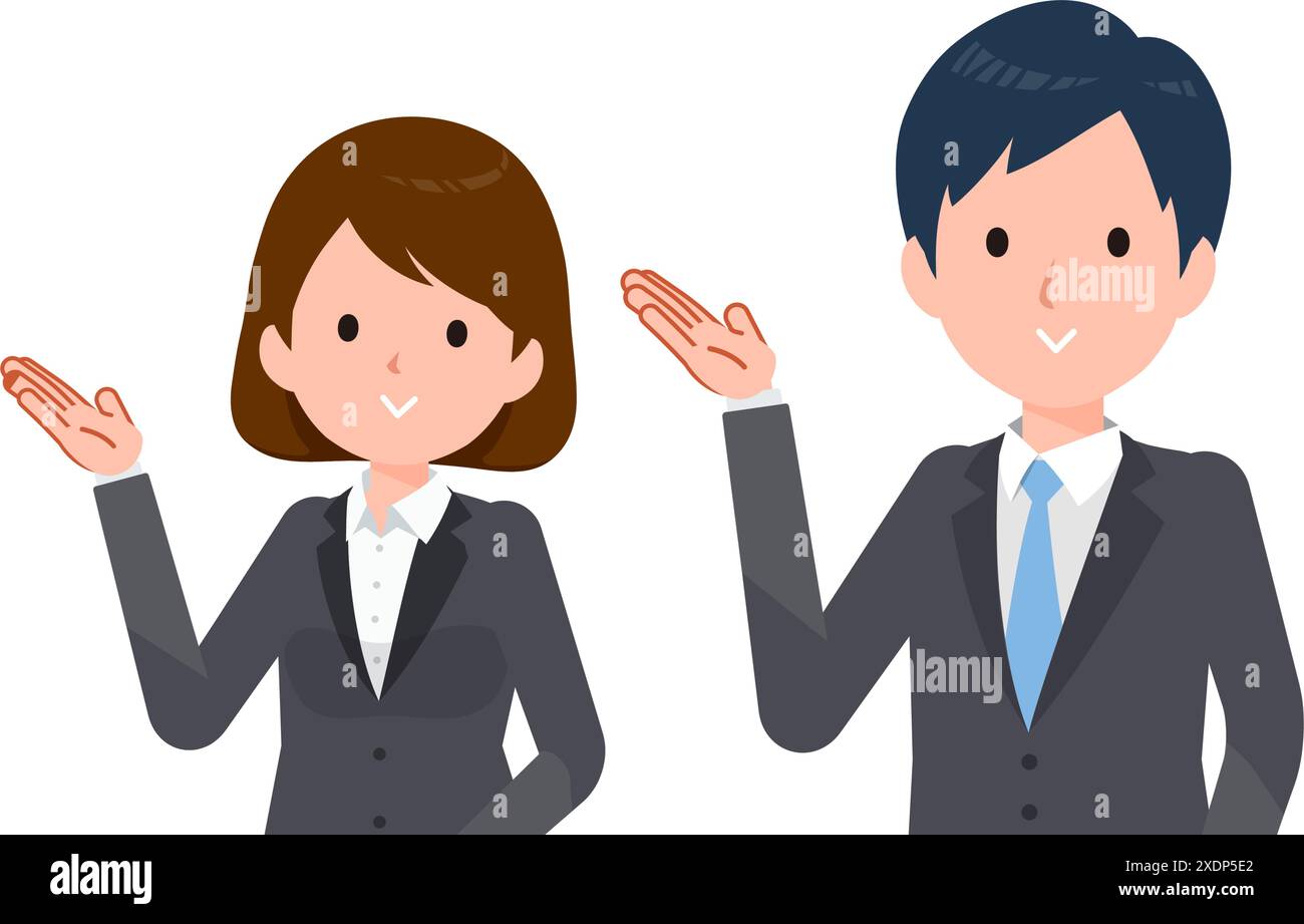 Business people men and women in suits. A pose giving directions and ...