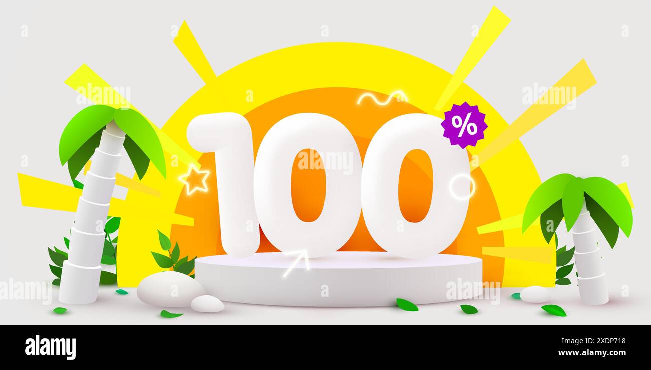 100 percent Off. Discount summer composition. Product presentation ...