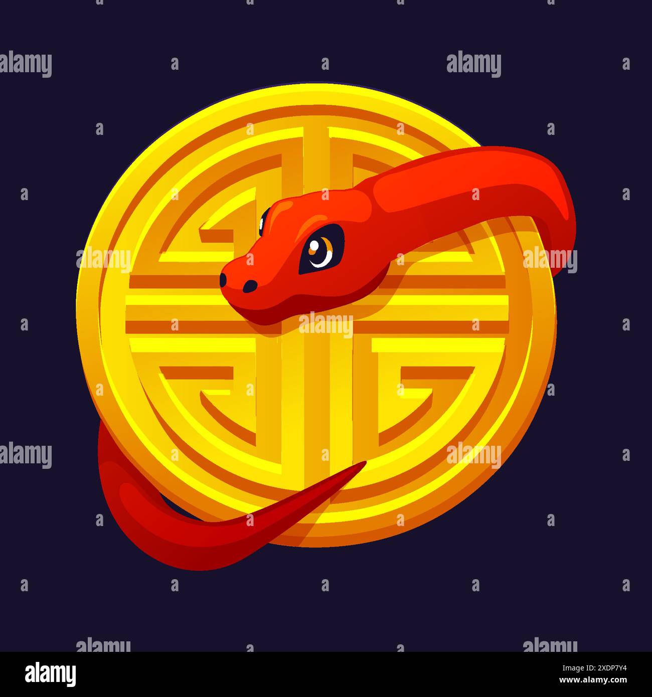 2025 Year of the Snake, Golden coin with a red snake Stock Vector Image ...