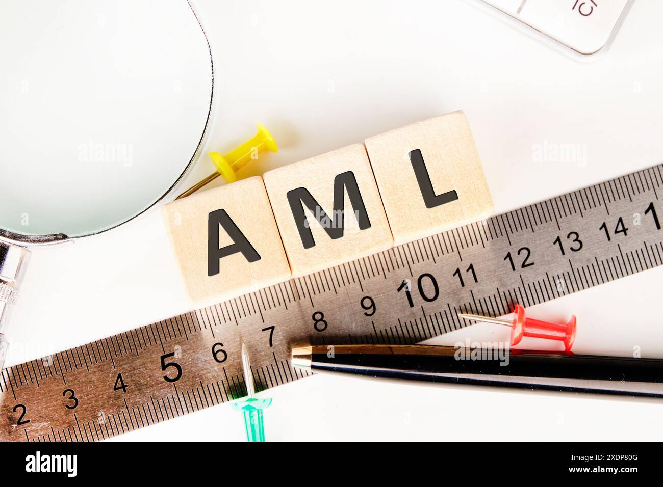 Business concept. AML word is made up of wooden cubes on a white ...