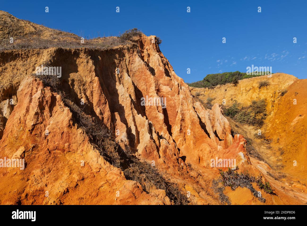 Red sandstone cliff with sharp edges, scenic Algarve coastal landscape ...