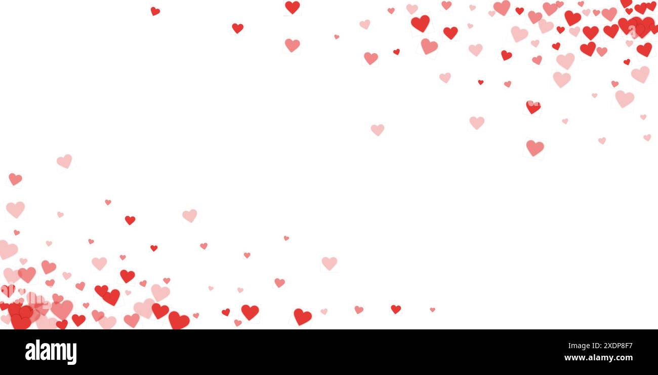Valentine hearts, flying, falling down, floating. Red hearts scattered ...