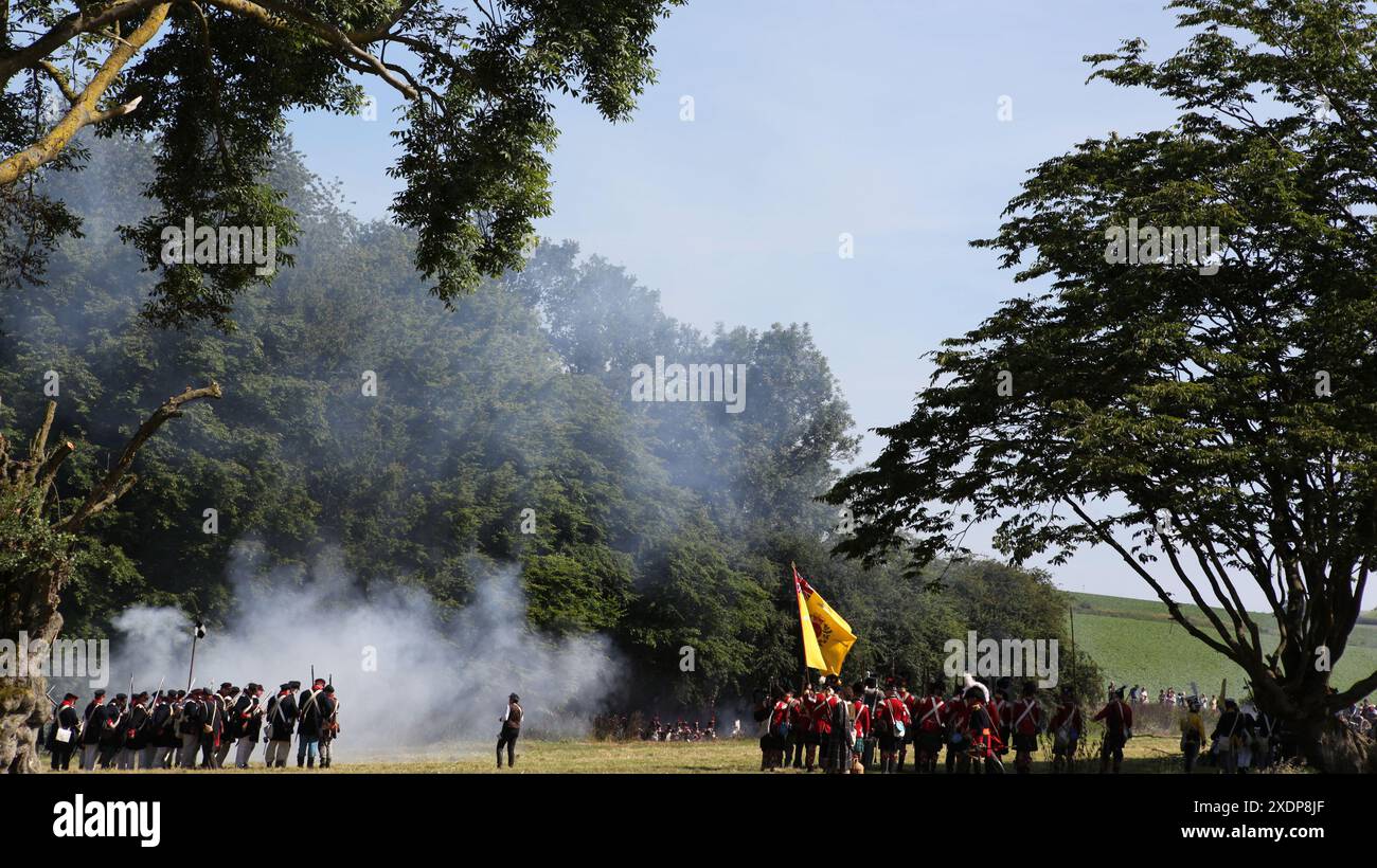 WATERLOO, BELGIUM - 23th June 2024, Reenactors play as military ...