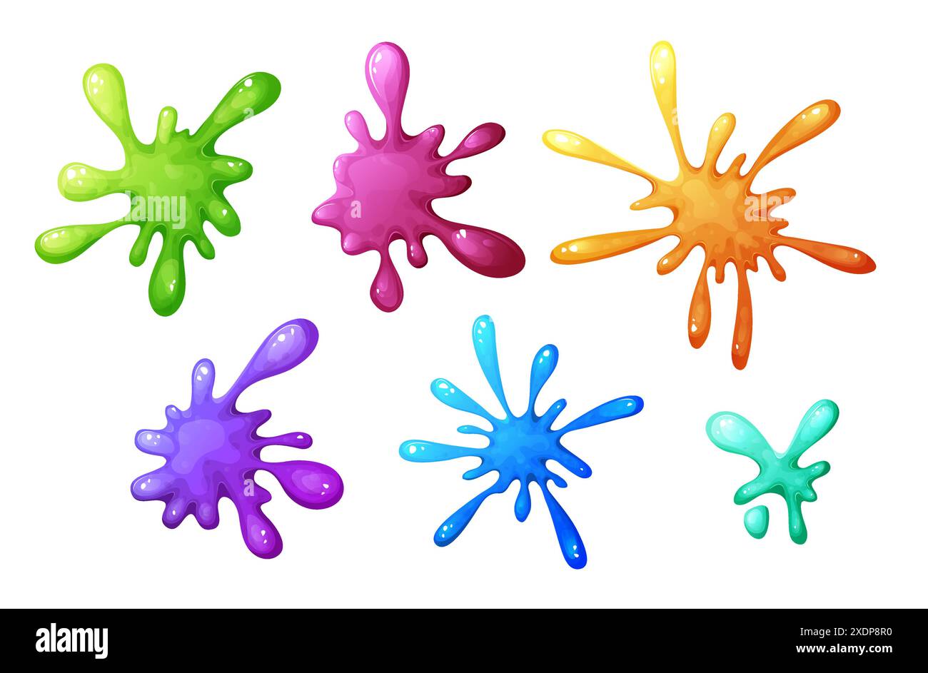 Set of dripping slime, splash cartoon element. Colorful spot ink shape ...