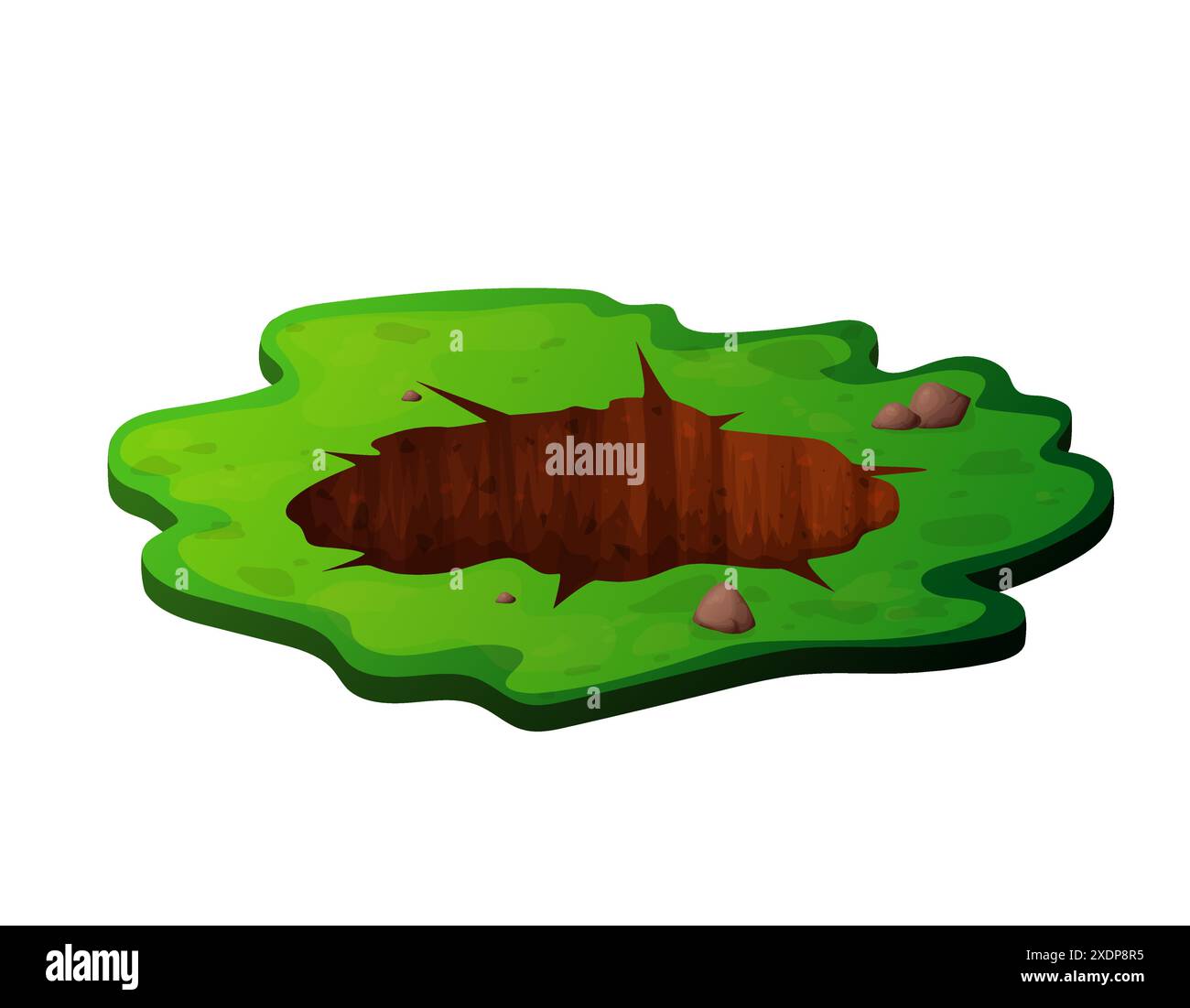 Ground pit hole in cartoon with stones and soil. Dirty brown ...