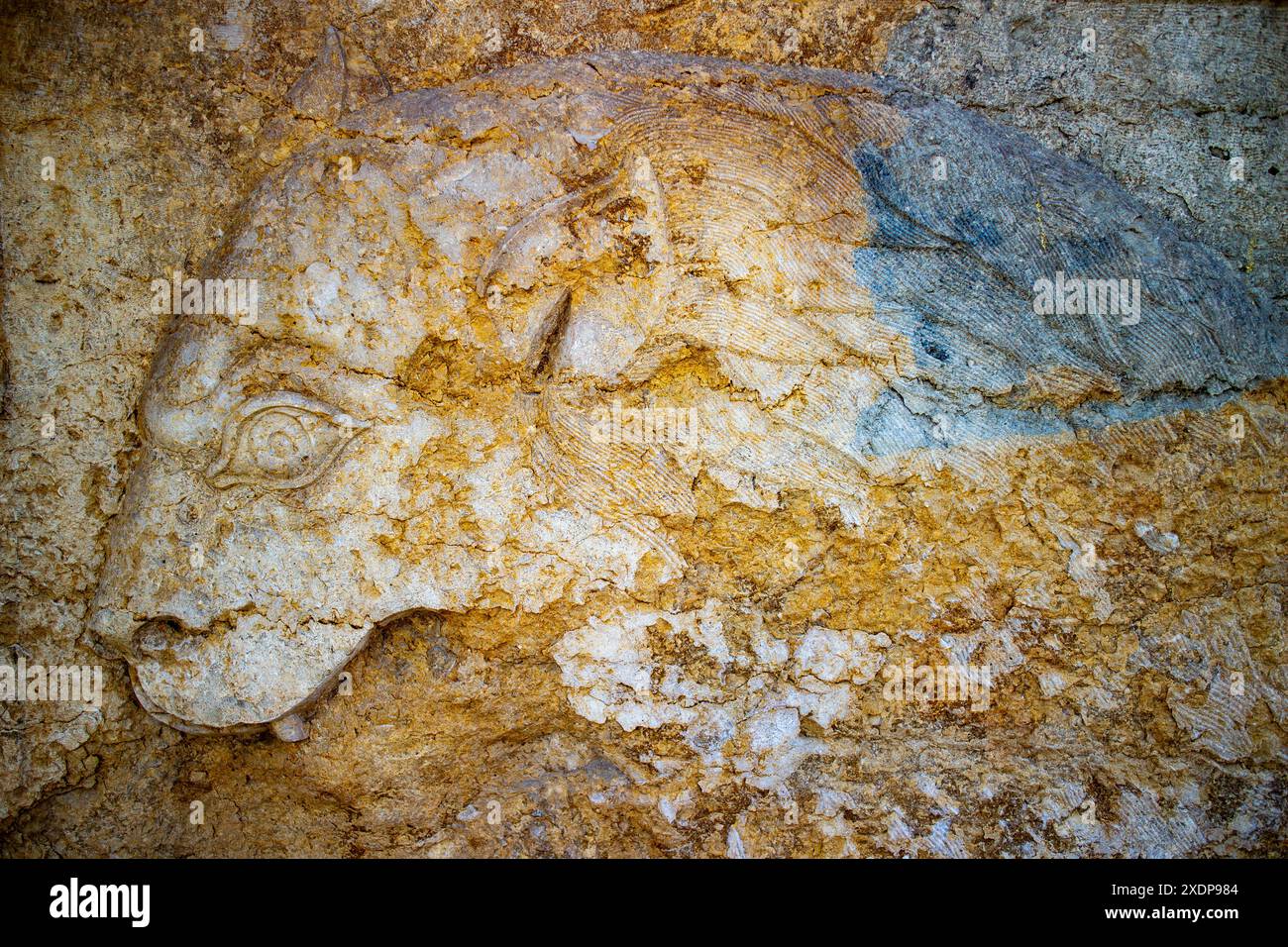 Sone carving remains of a lions head Stock Photo - Alamy