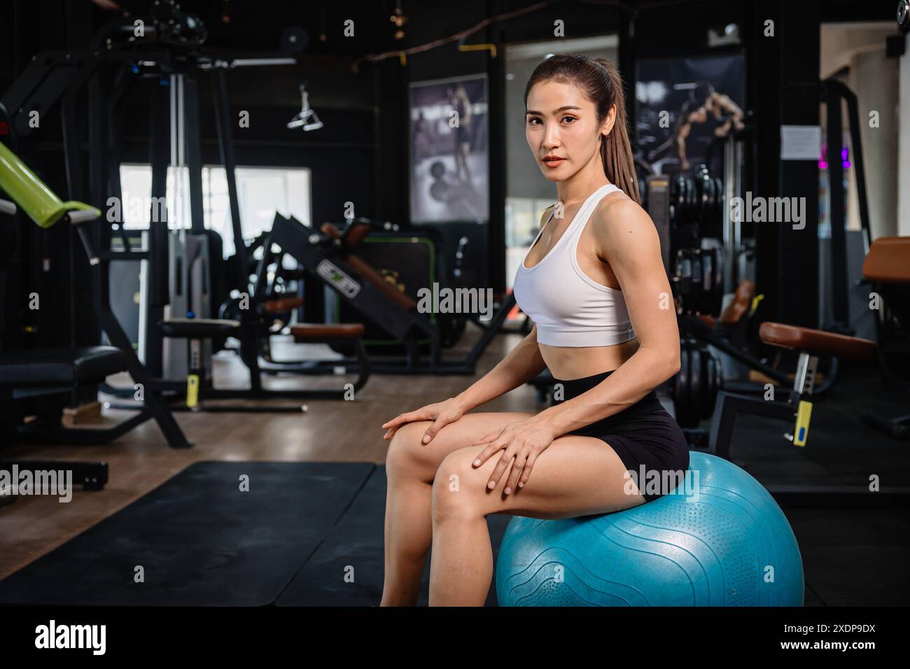 Portrait Asian Healthy women, Personal Trainer in Fitness Gym Body Care ...