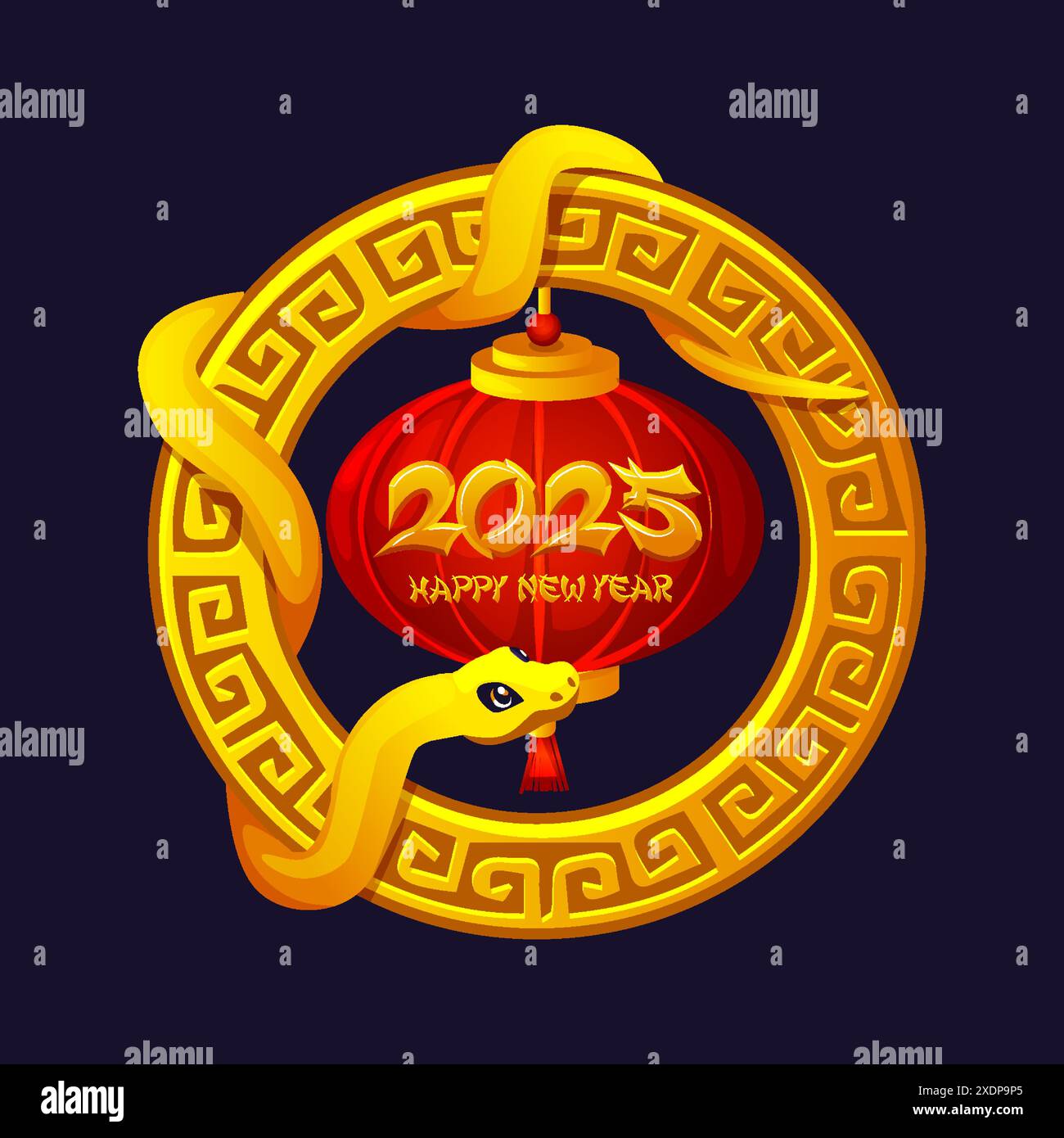 Golden talisman with a snake and Chinese lantern, symbol 2025 year ...