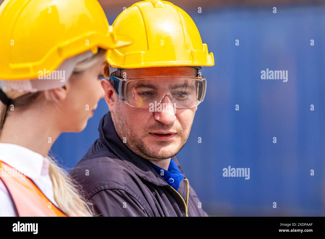 Customs worker team cooperate Talking Discussion Together in Port Cargo ...