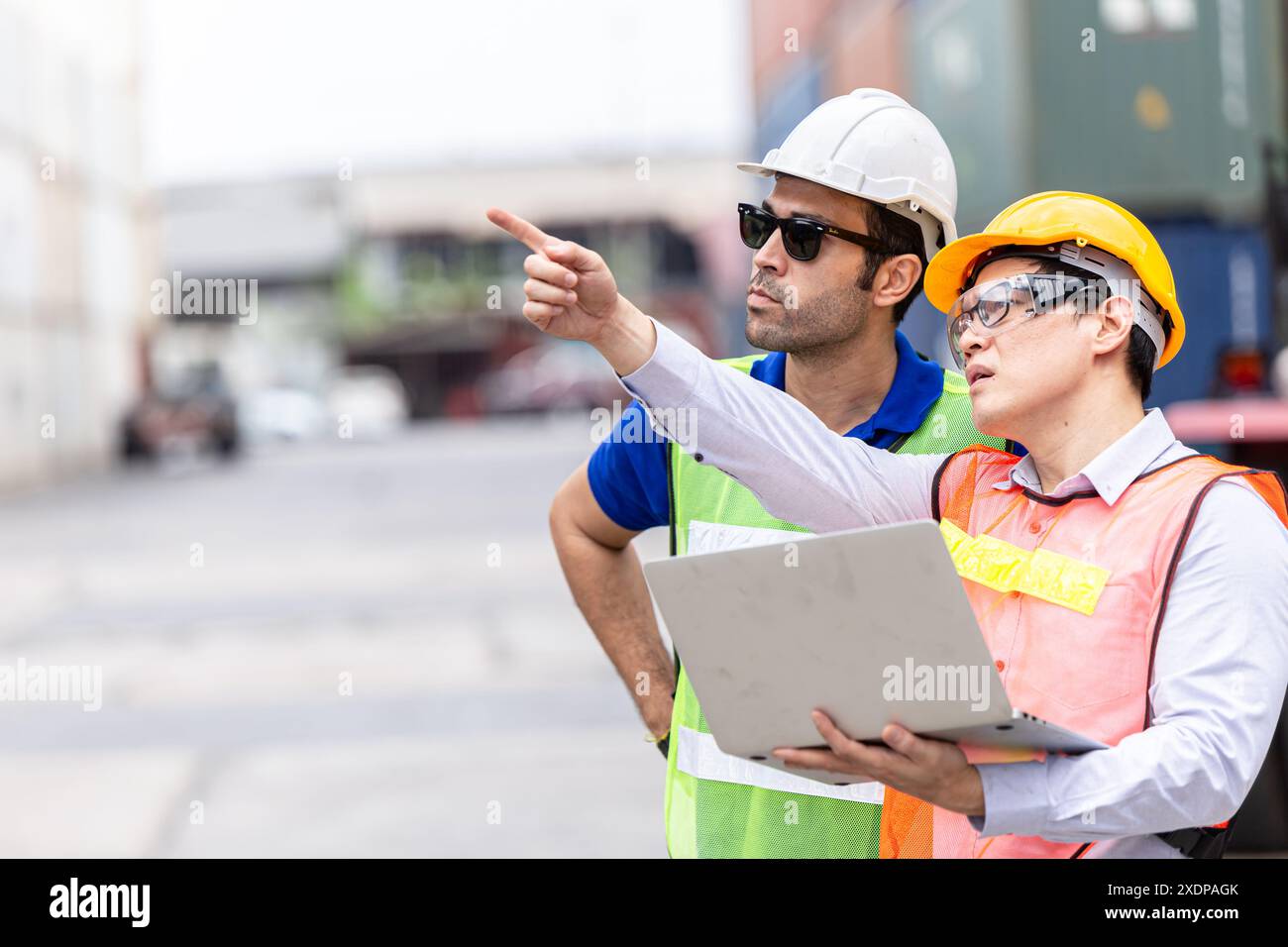Customs Staff Worker Working Together Hand pointing at high for ...