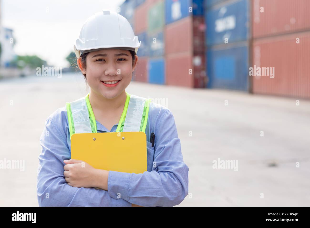 Portrait Happy Asian women young teen Customs worker in logistic ...