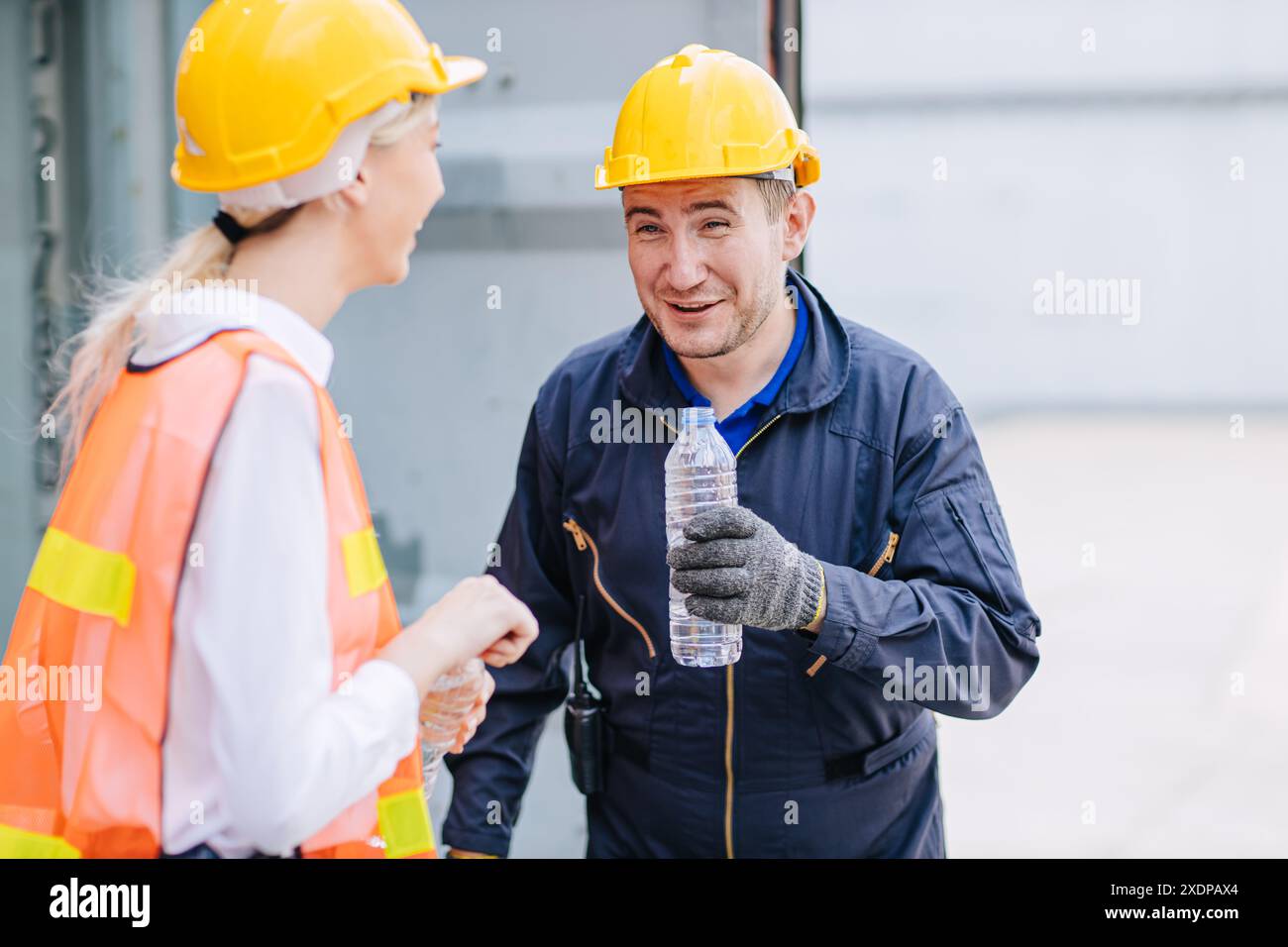 Happy Engineer team worker Thirsty Drinking Water brake relax healthy ...