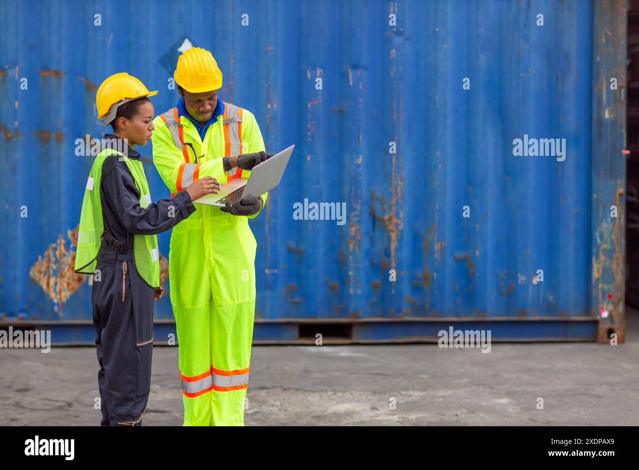 African Black Worker Teamwork in Cargo Port Shipping Industrial in ...