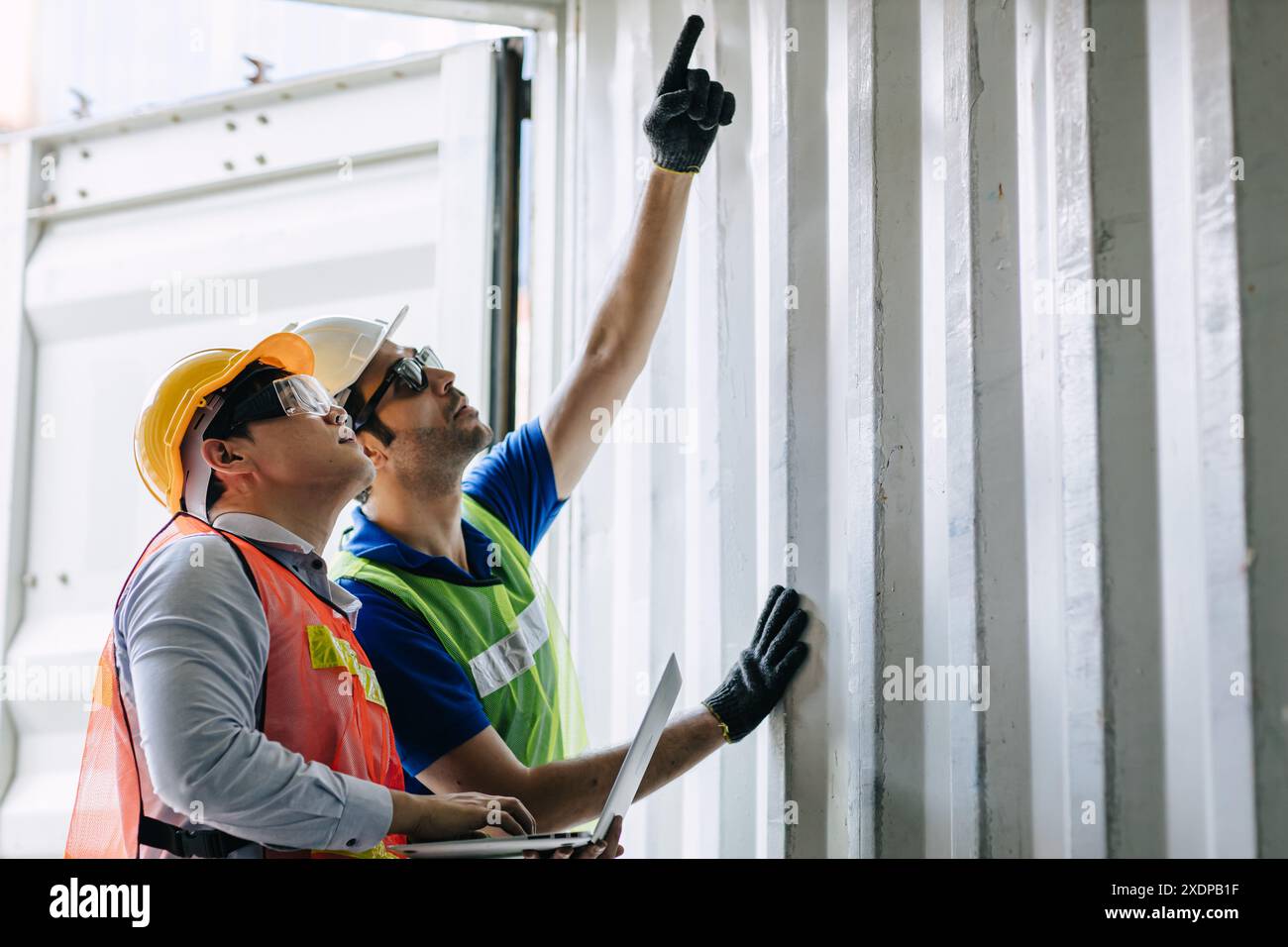 Port Authority Engineer team checking cargo container cabinet condition ...