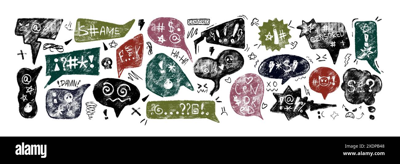 Colors chalk swear speech bubbles with curses, bad words, expletives ...