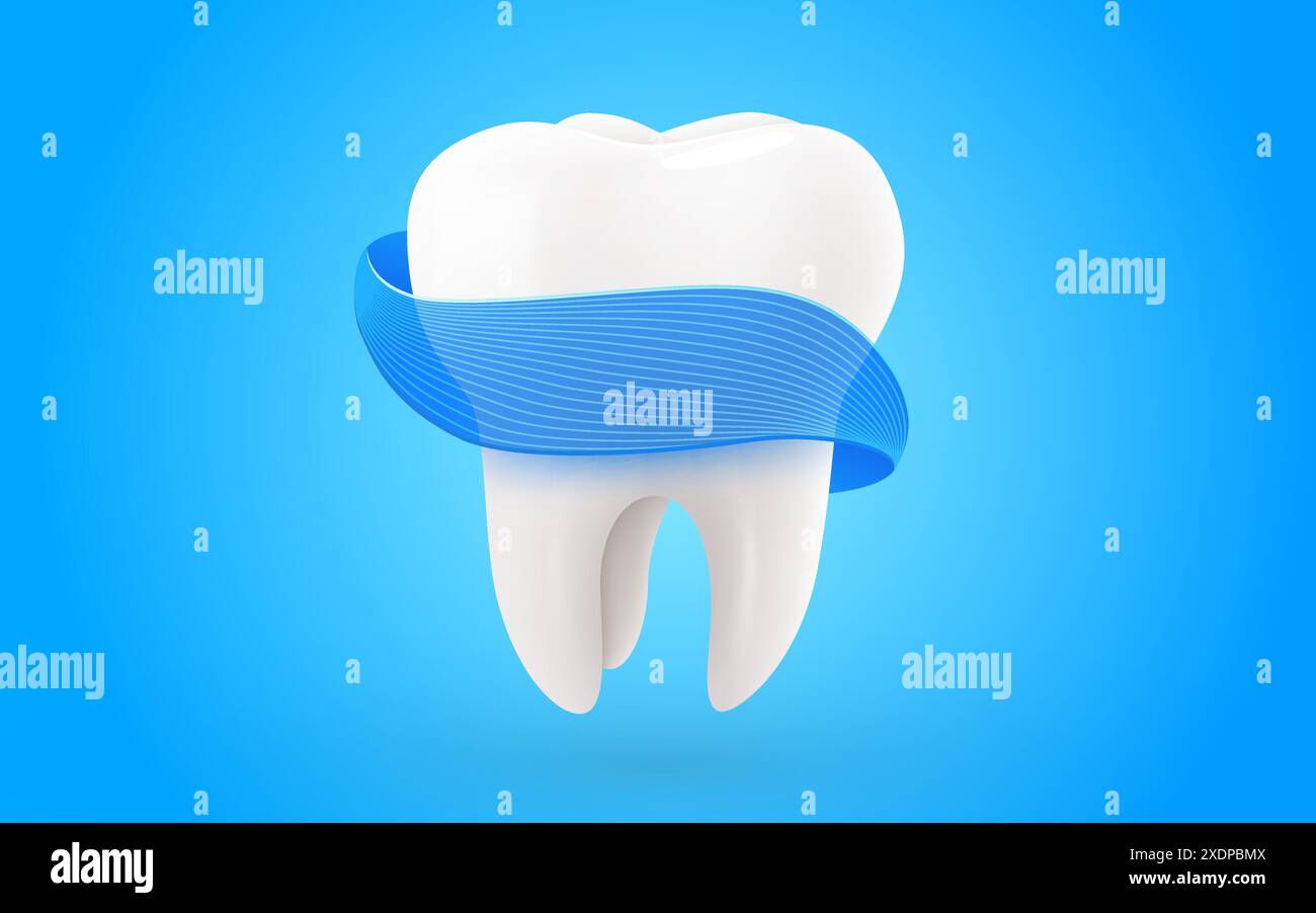 3d realistic vector healthy glowing tooth. Vortex shield around white ...