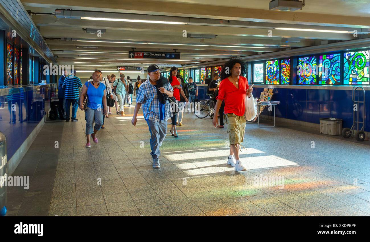 New York CIty, NY, USA, Large Crowd People, Walking in Hallway, on NYC ...