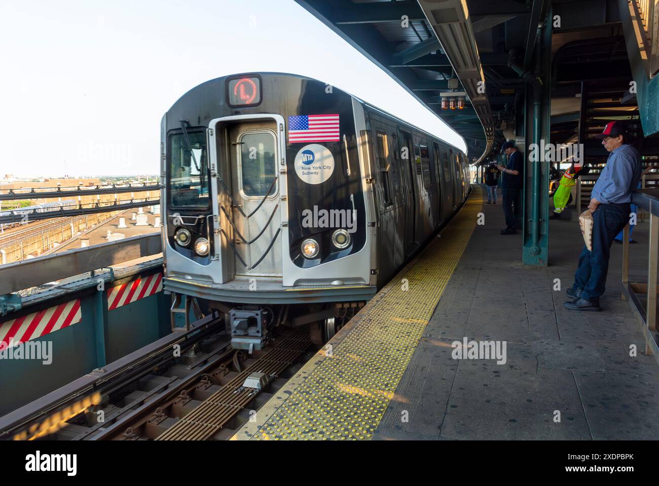 New York CIty, NY, USA, Front Metro Train Cars Entering Station, Line L ...