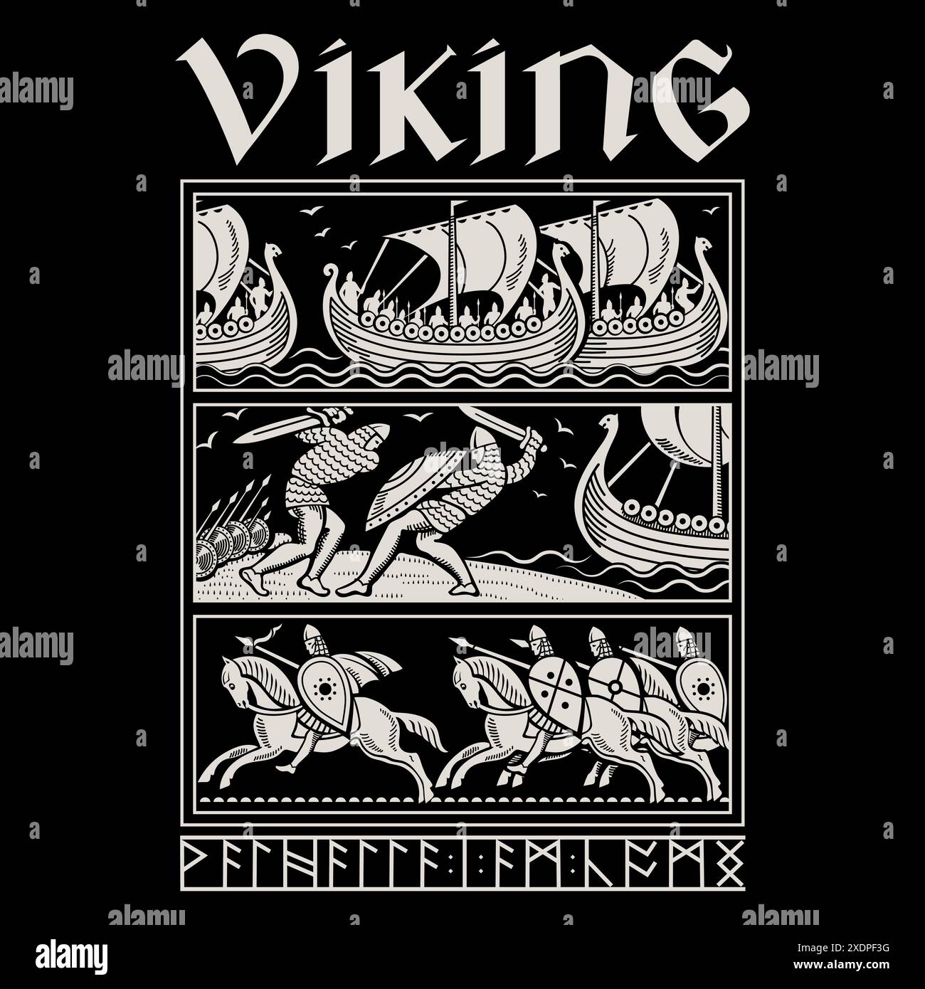 Design in Old Norse style. Ancient Celtic Scandinavian warriors with ...