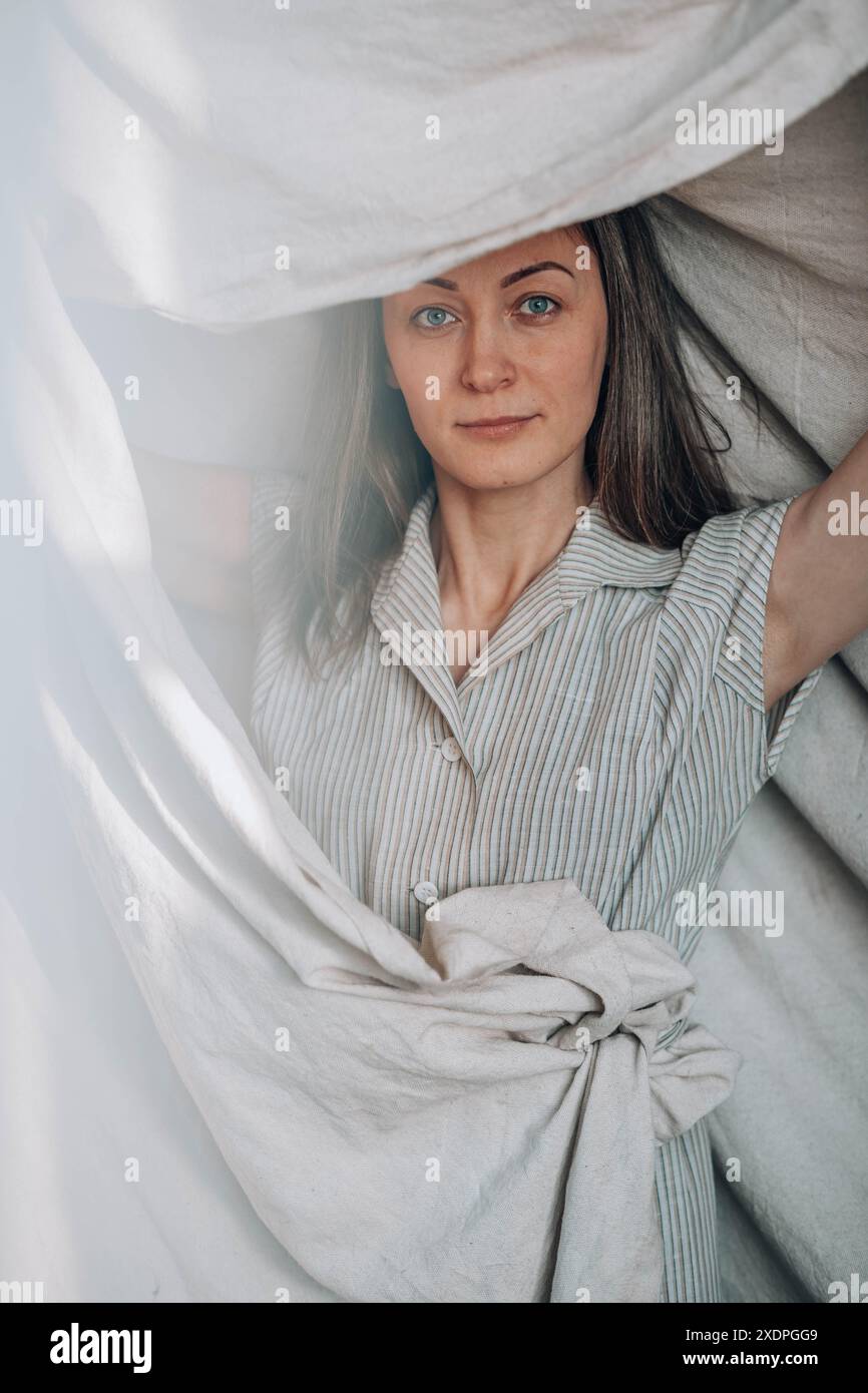 woman in moment of solitude, serene atmosphere of personal space Stock ...