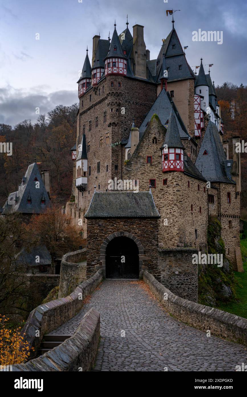 Eltz medieval historic castle in Germany during Autumn at sunrise Stock ...