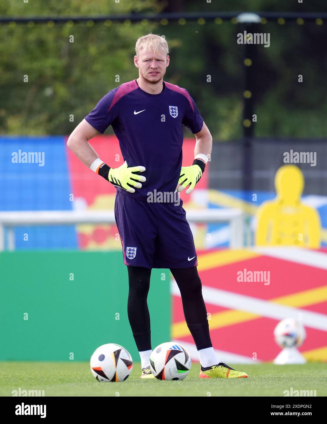 England goalkeeper Aaron Ramsdale during a training session at the Spa ...