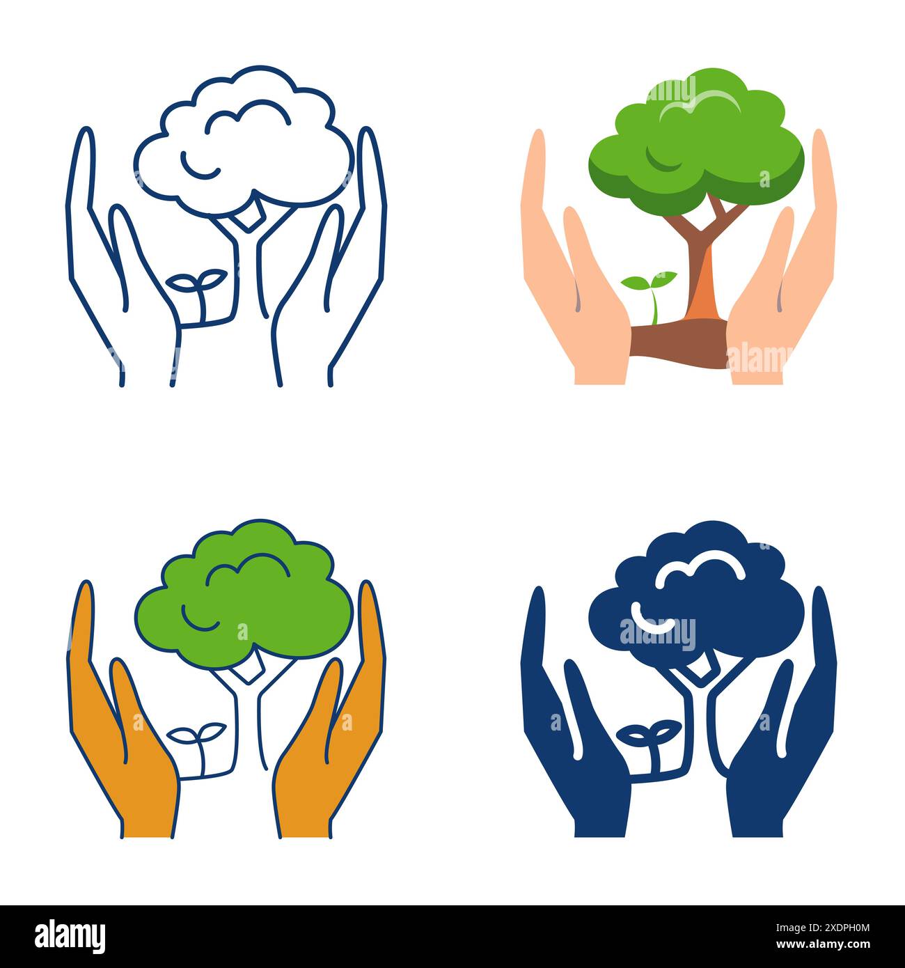 Nature conservation and rewilding icon set in flat and line style ...