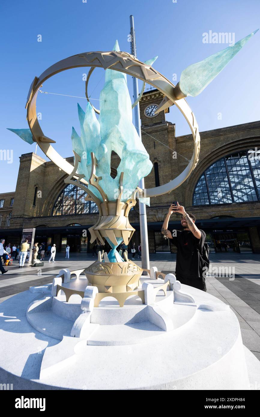 EDITORIAL USE ONLY A recreation of an Aetheryte Crystal is unveiled by ...