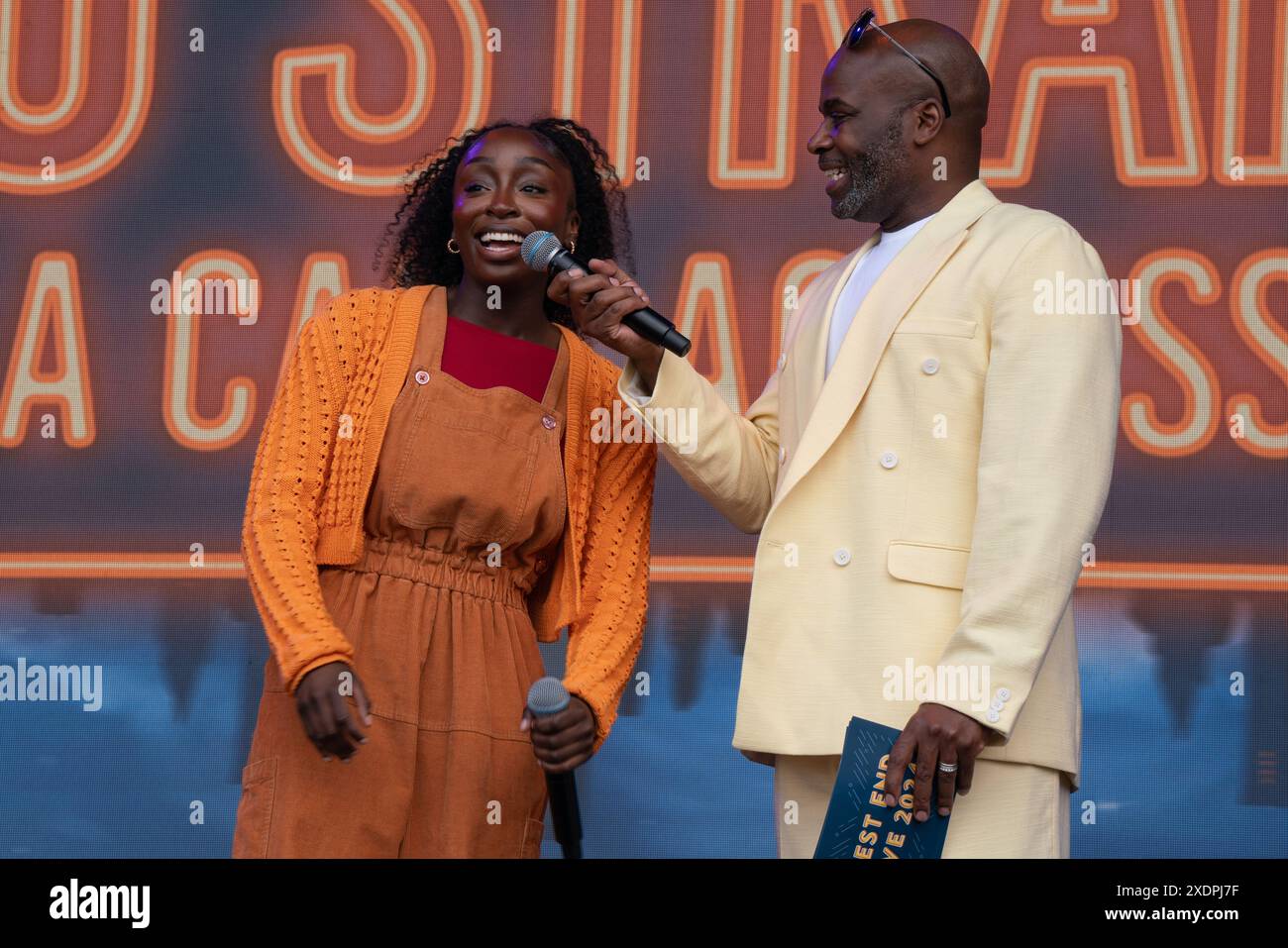 Dujonna Gift being interviewed on stage by Cedric Neal at West End Live ...
