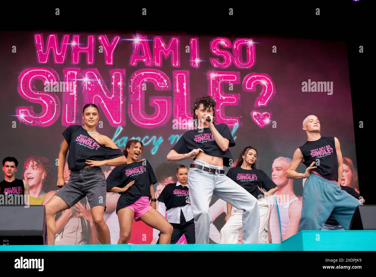 The cast of new show Why am I so Single? perform on stage at West End ...