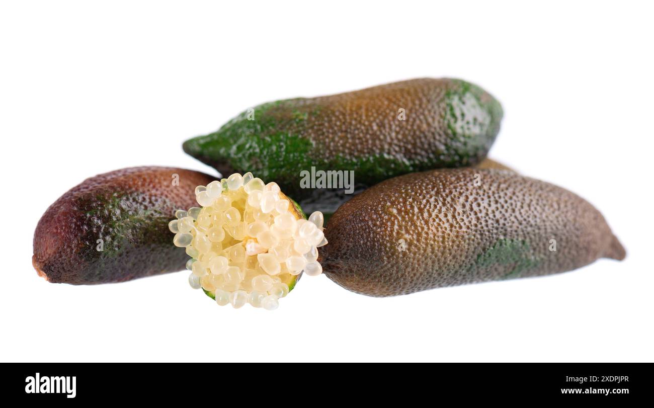 Fresh finger limes isolated on white background. Caviar lime. Fruits ...